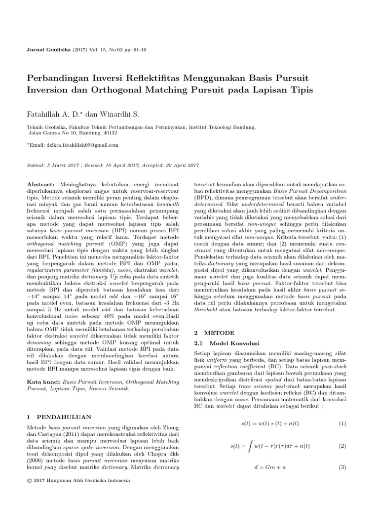 Inversi Seismik: BPI vs OMP pada Lapisan Tipis | PDF