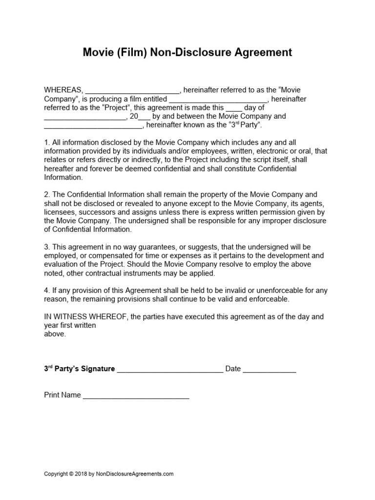 Movie Film Non Disclosure Agreement Form | PDF | Law | Computers