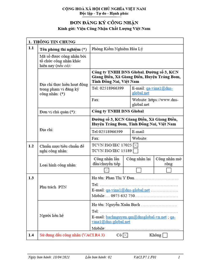 VACIP71F01 Don Dang Ky PTN - Revise 29.11.2023 | PDF