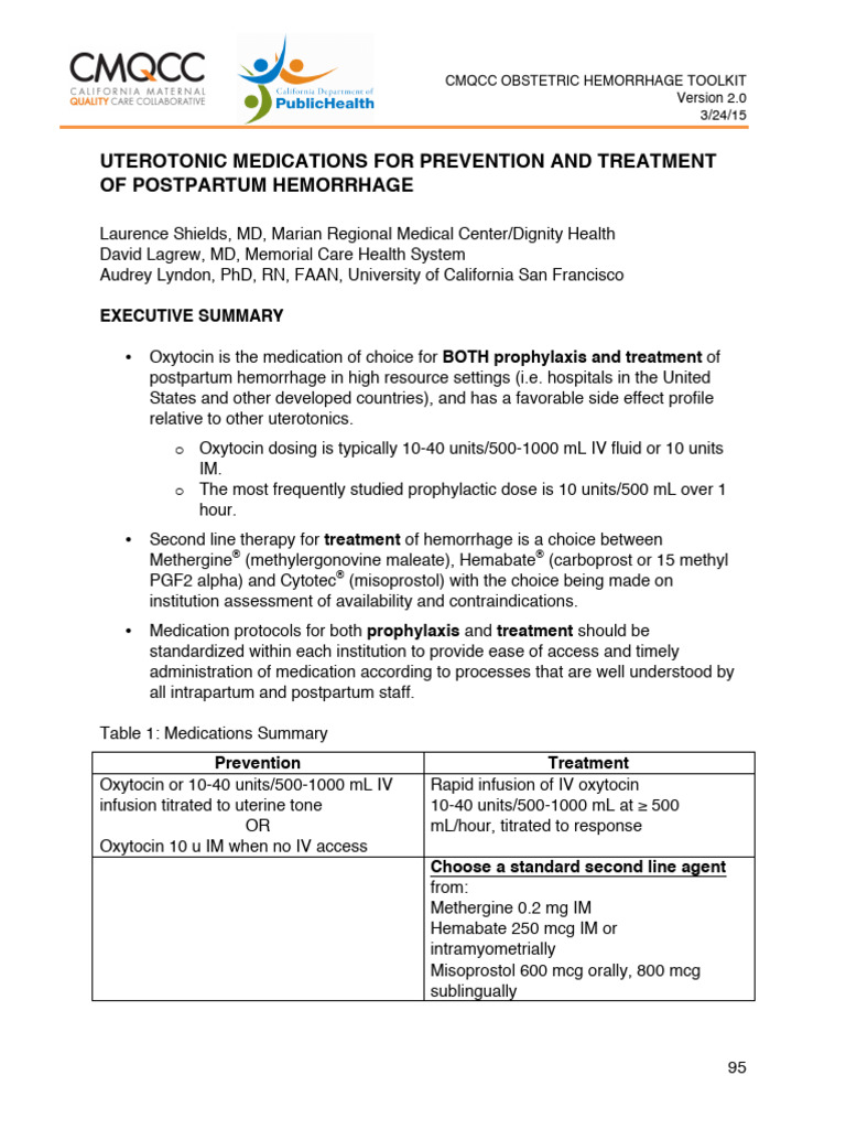 OB Hem Uterotonic Medications for prevention and treatment of PPH | PDF ...