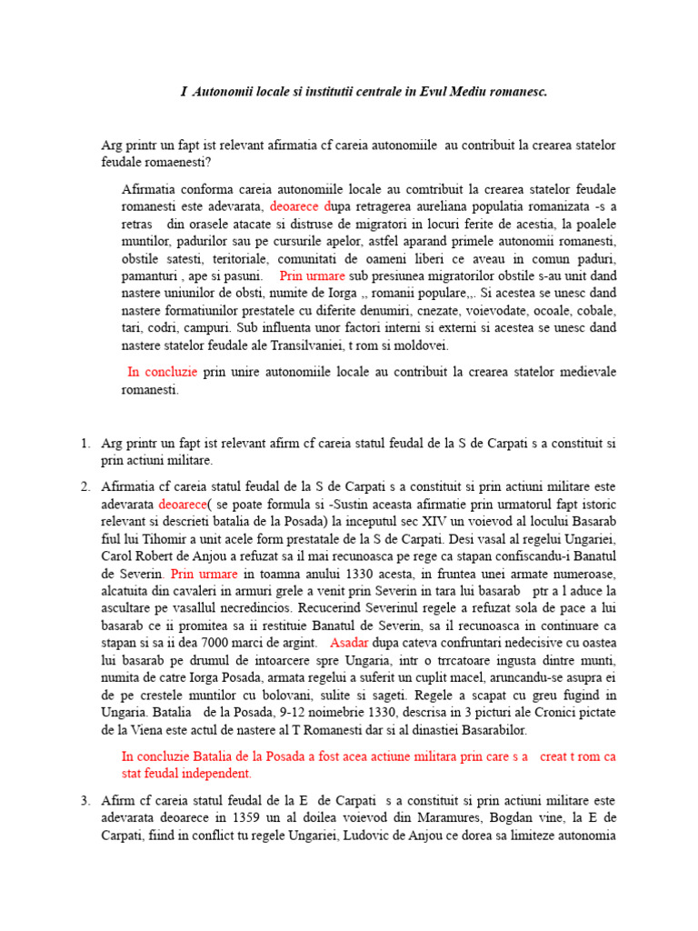 Intrebari Si Raspusuri La Arg. Istorice Si | PDF