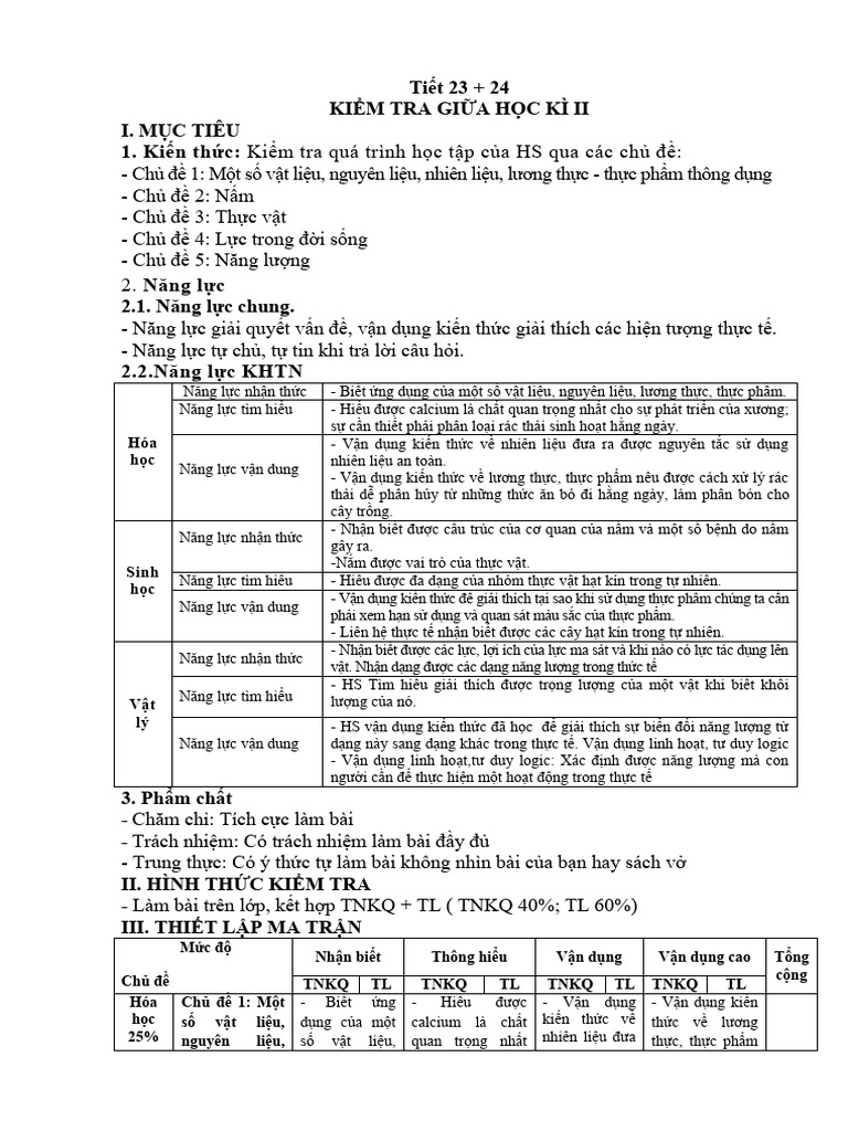 ĐỀ KIỂM TRA GIỮA KÌ II KHTN 6 | PDF