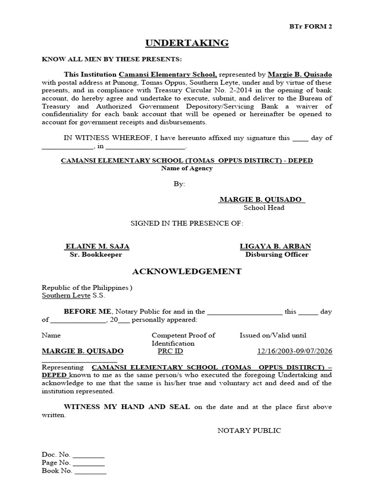 Annex D 3 BTR Form 2 Undertaking | PDF