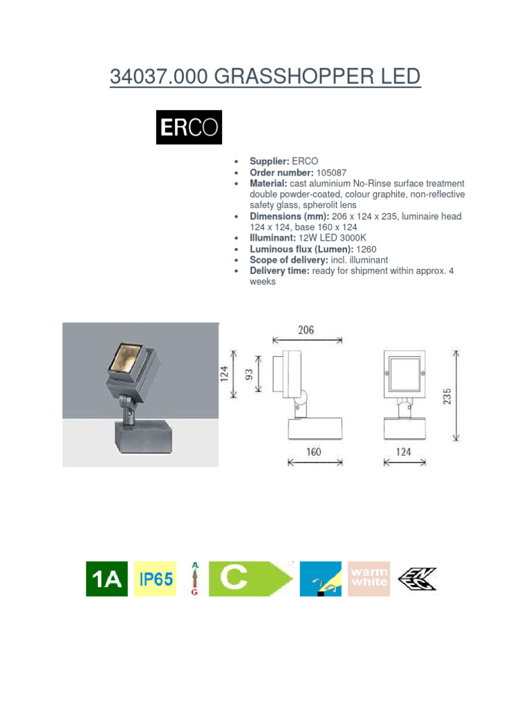 ERCO Grasshopper LED Specifications | PDF | Technology & Engineering