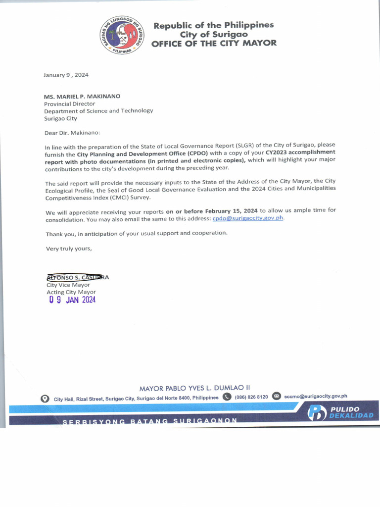 Surigao City Letter CPDO | PDF