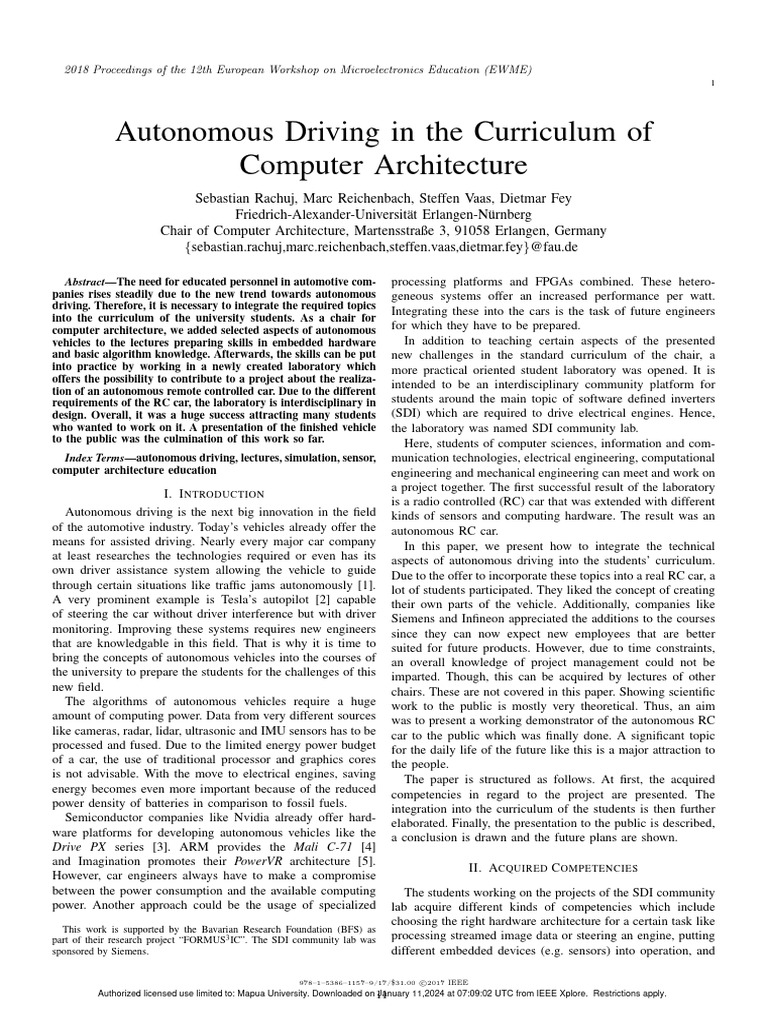 Autonomous Driving in The Curriculum of Computer Architecture | PDF | Central Processing Unit ...