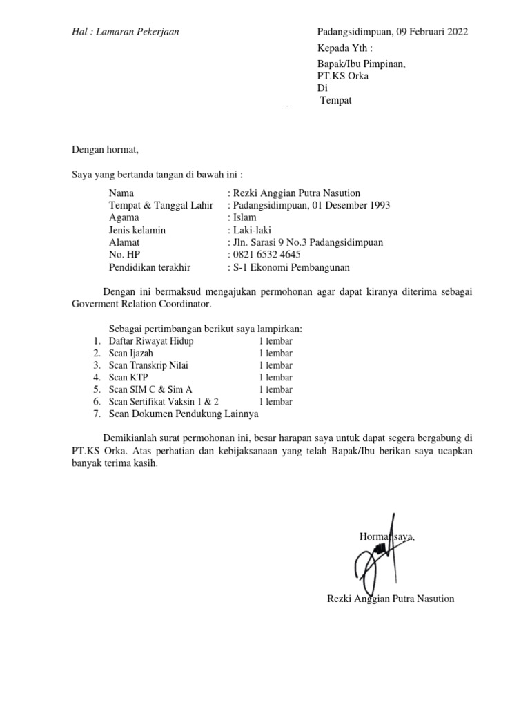 Berkas Lamaran | PDF