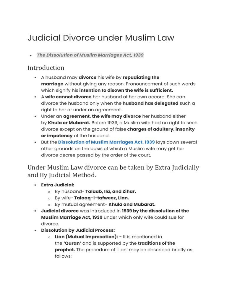 Judicial Divorce Under Muslim Law | PDF