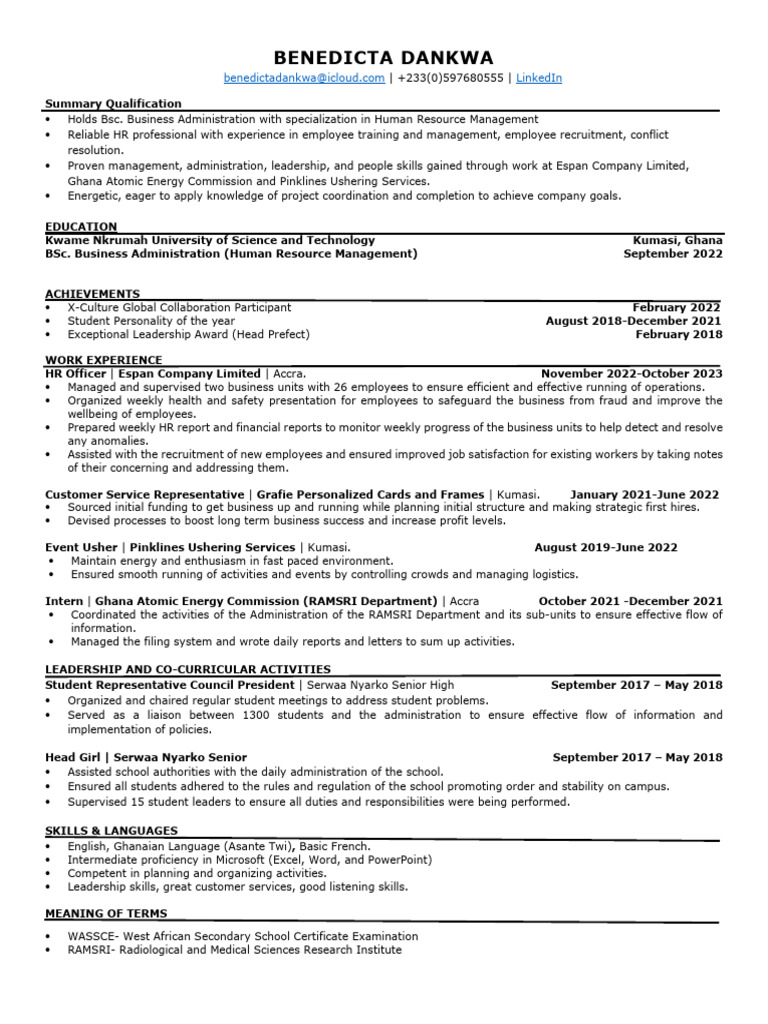 Benedicta Dankwa CV | PDF