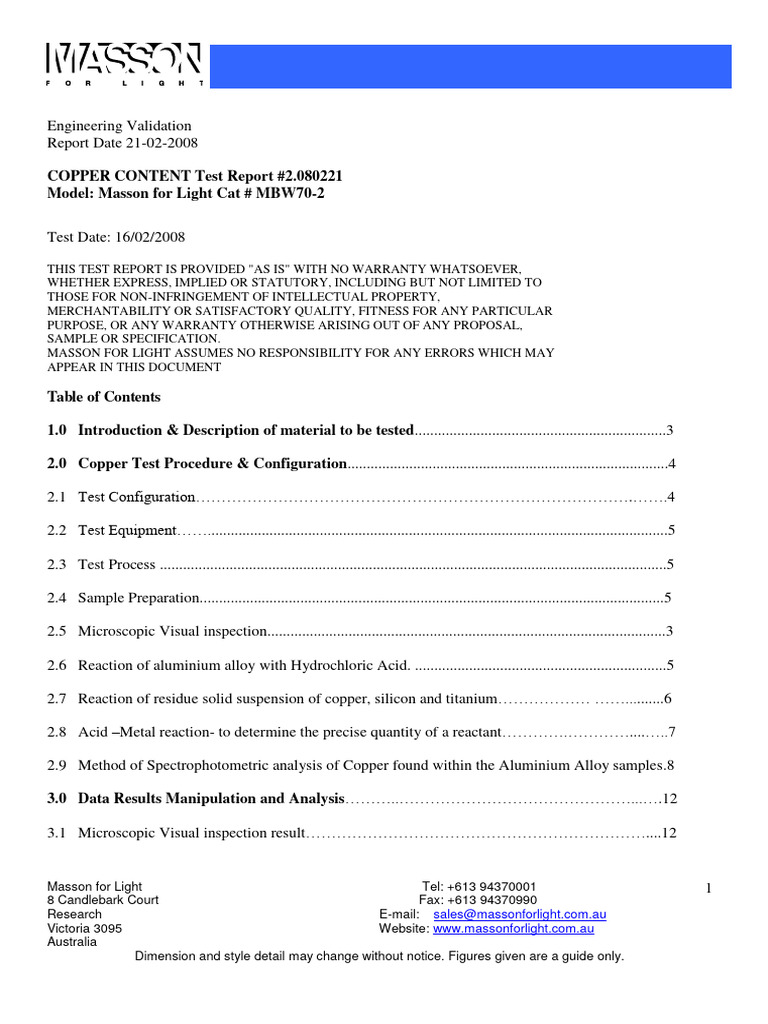 SPECTROPHOTOMETER COPPER CONTENT Test Re | PDF
