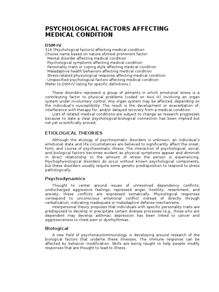Psychological Factors Affecting Medical Condition | PDF | Stress ...