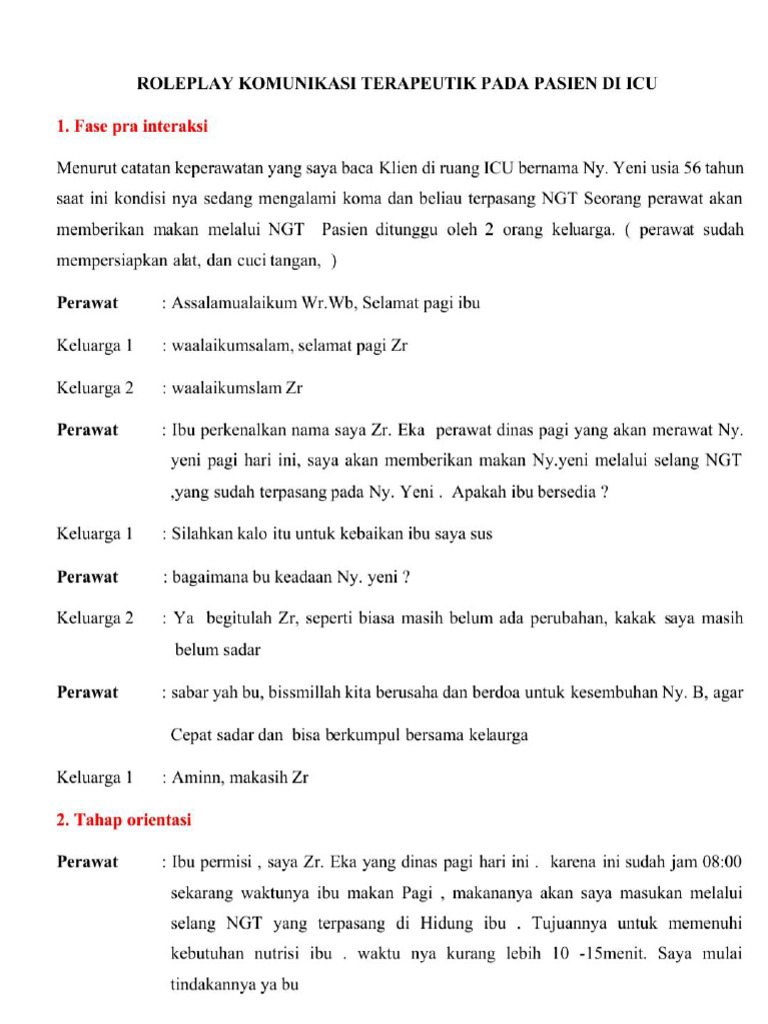 Contoh Roleplay Komter Icu | PDF
