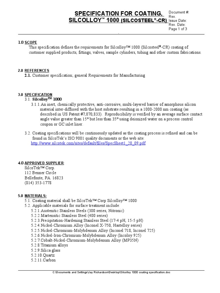 Silcolloy 1000 Coating Specification | PDF | Specification (Technical ...