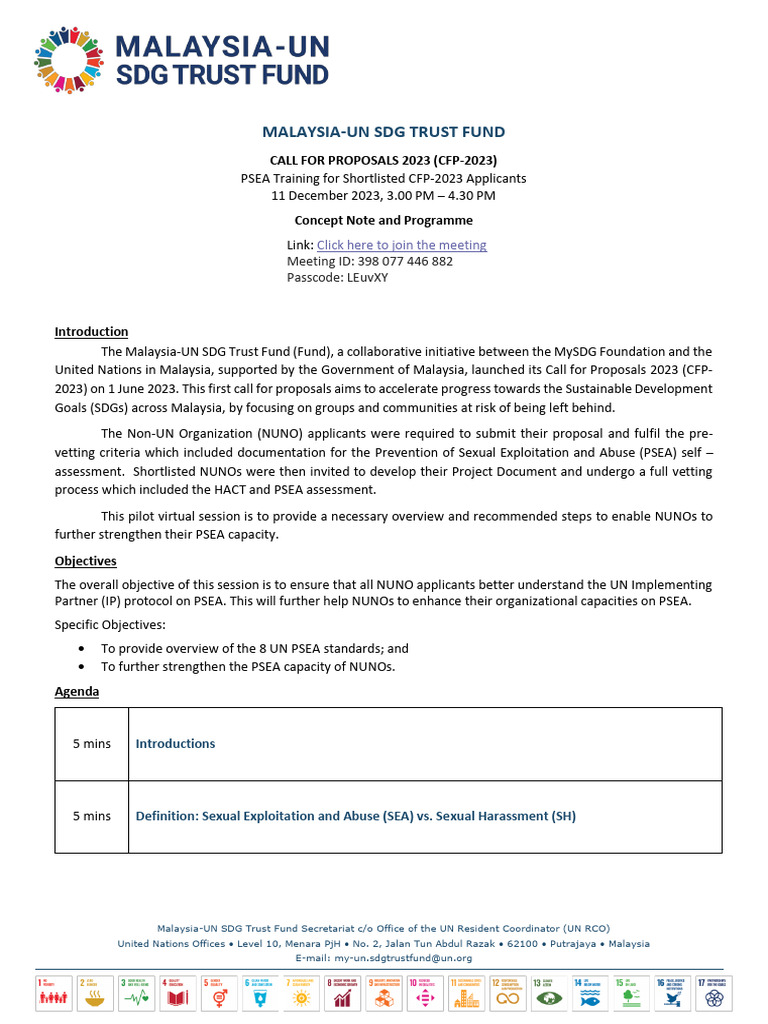 Concept Note For PSEA Training - Amended | PDF