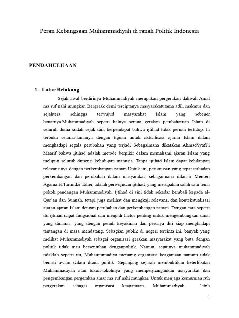Peran Kebangsaan Muhammadiyah Di Ranah Politik Indonesia | PDF