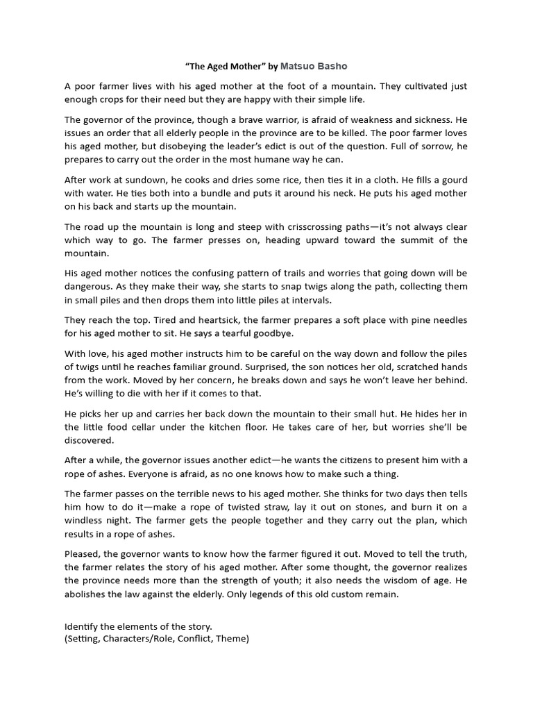 The Aged Mother Summary | PDF