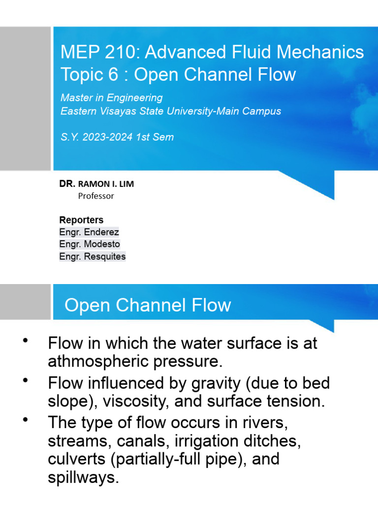 Open Channel Flow Fundamentals | PDF | Fluid Dynamics | Classical Mechanics