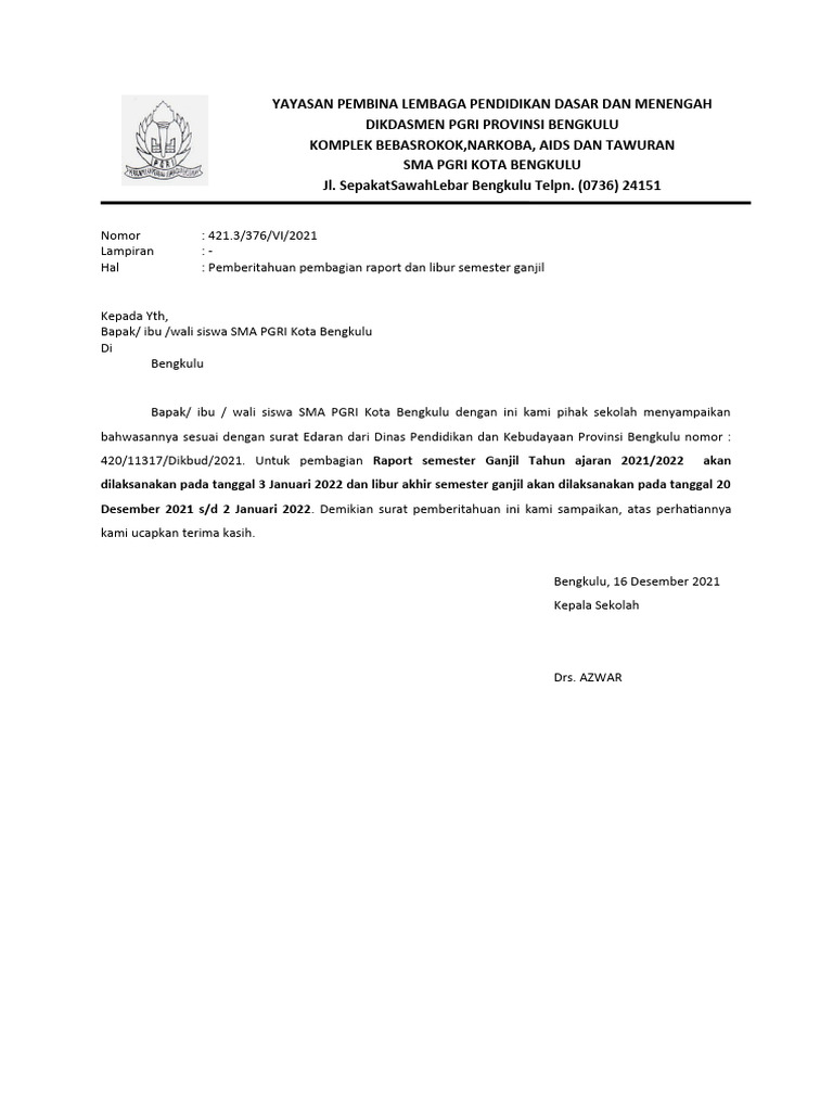 Surat Izin Libur | PDF