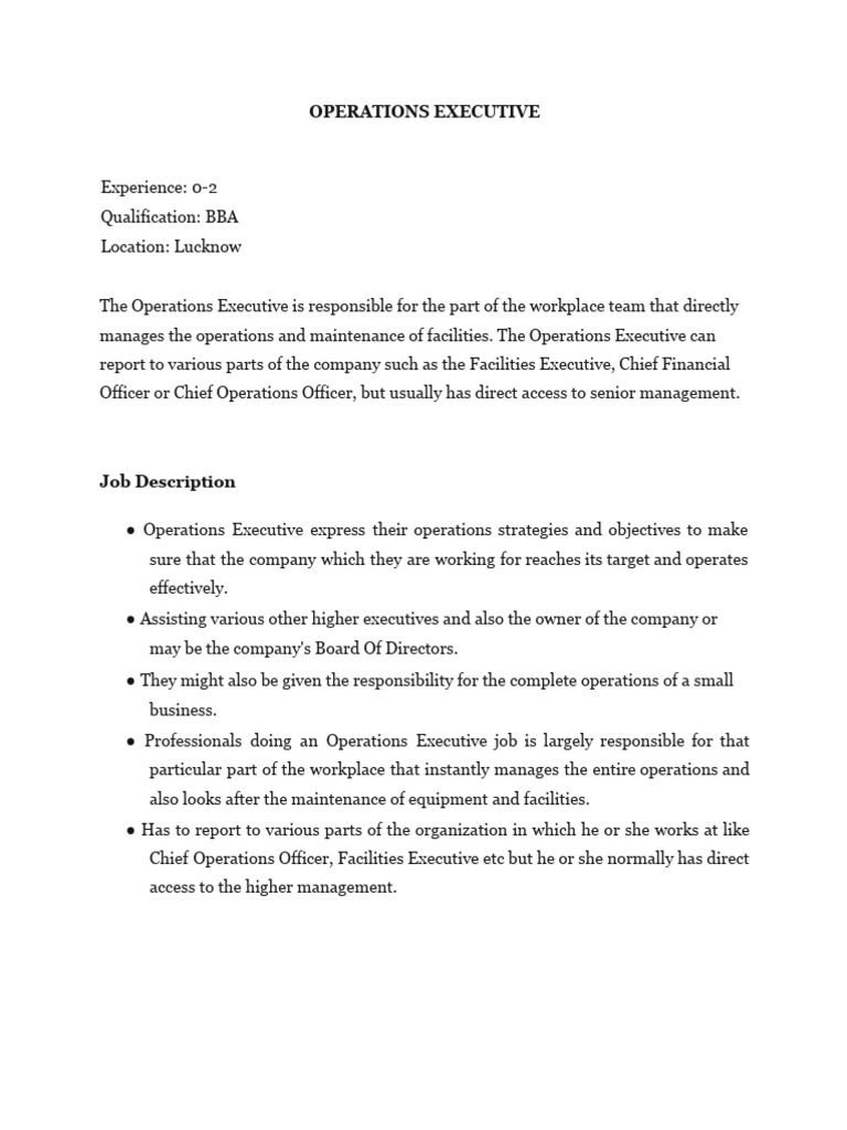 JD-Operations Executive | PDF
