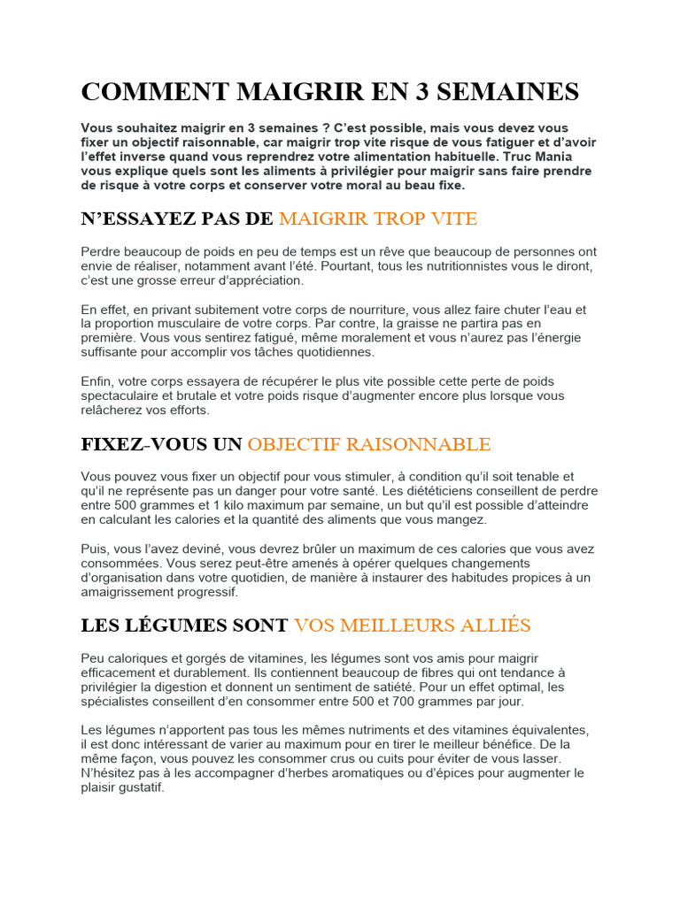 Maigrir en 3 semaines : Guide pratique | PDF | Bien-être