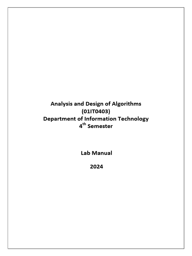 Analysis and Design of Algorithms (01IT0403) Department of Information Technology 4 Semester ...