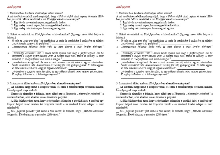 Kicsinyített - A Pál Utcai Fiúk - 1. Fejezet | PDF