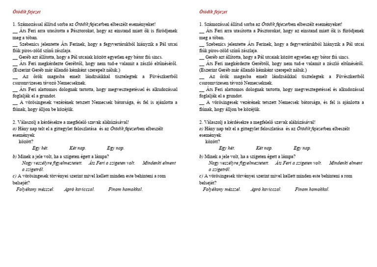 Kicsinyített - A Pál Utcai Fiúk - 5. Fejezet | PDF