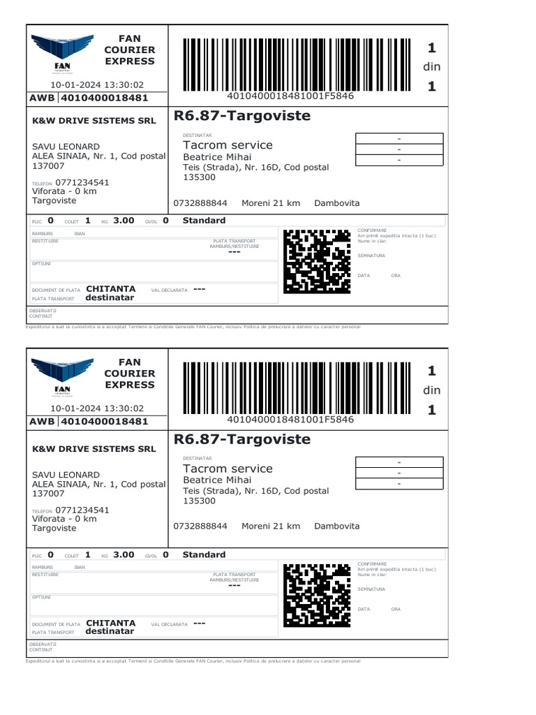 FAN Courier Express: K&W Drive Sistems SRL | PDF