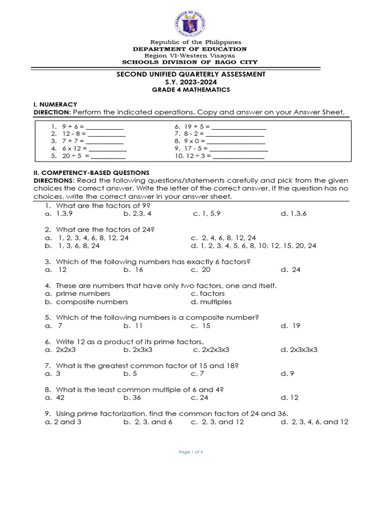 Grade 4 Math 2nd Quarter Assessment | PDF | Decimal | Mathematics