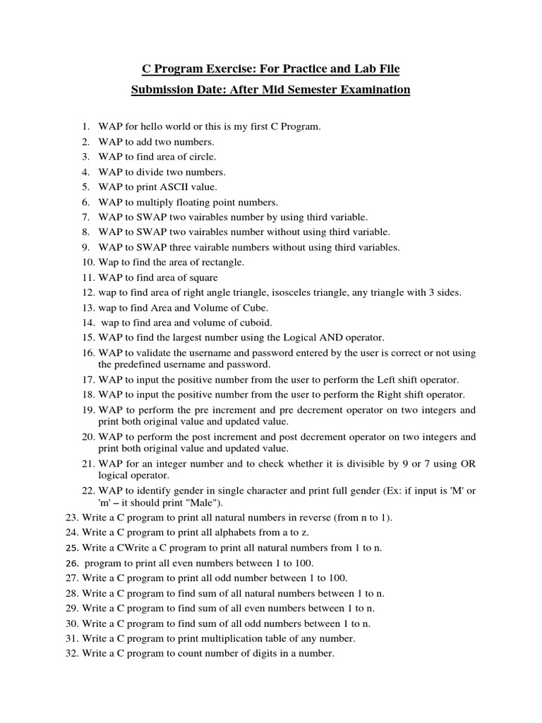 C Program Exercise Unit1 and Unit 2 | PDF | Numbers | Mathematical Notation