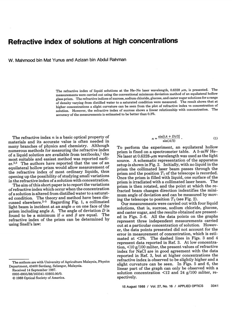 Refractive Index Conc | PDF | Refractive Index | Optics