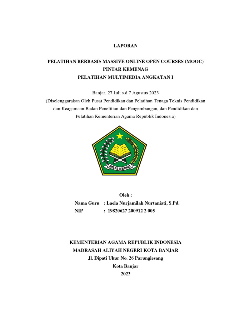 LAPORAN MOOC Pintar Kemenag - Pelatihan Multimedia | PDF