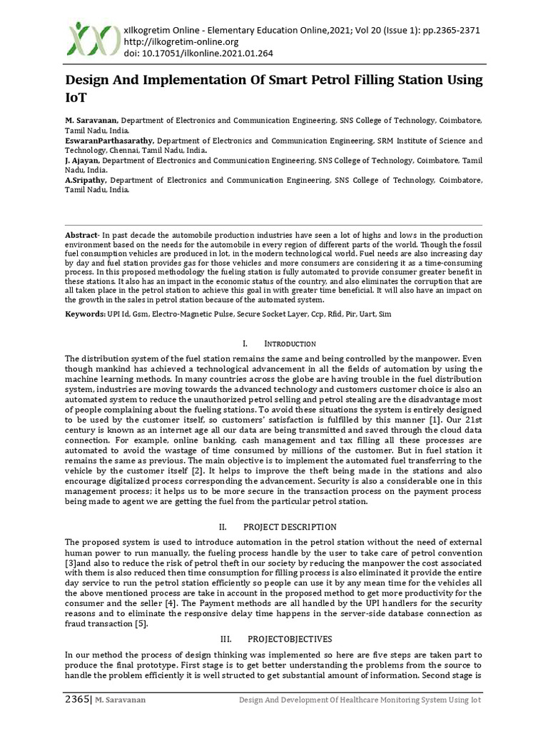 Design and Implementation of Smart Petrol Filling Station Using Iot | PDF