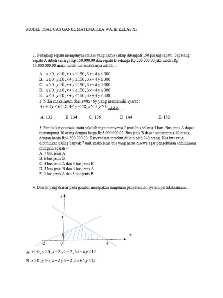 Model Soal Uas Ganjil Matematika Wajib Kelas Xi | PDF