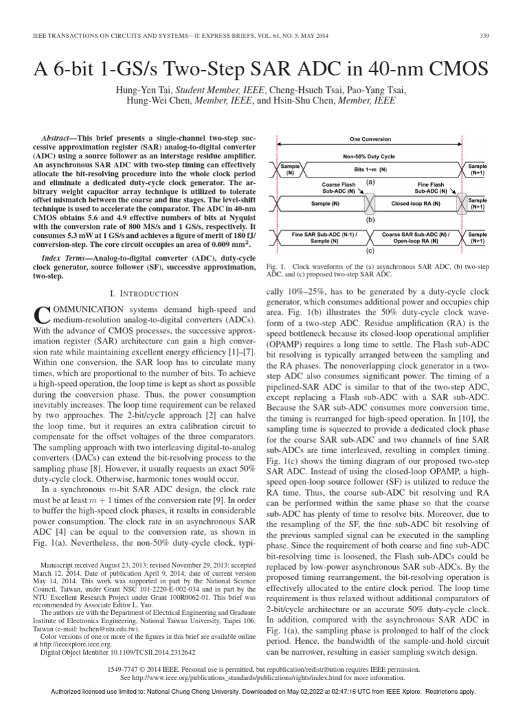 A 6-Bit 1-GS S Two-Step SAR ADC in 40-nm CMOS | PDF | Analog To Digital ...