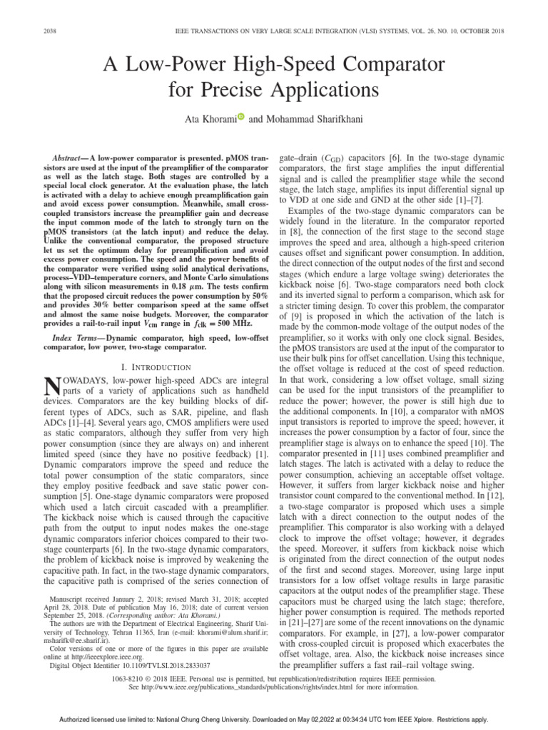 A Low-Power High-Speed Comparator For Precise Applications | PDF ...