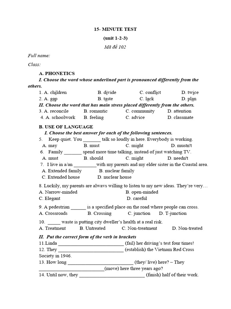 15-Minute Test | PDF