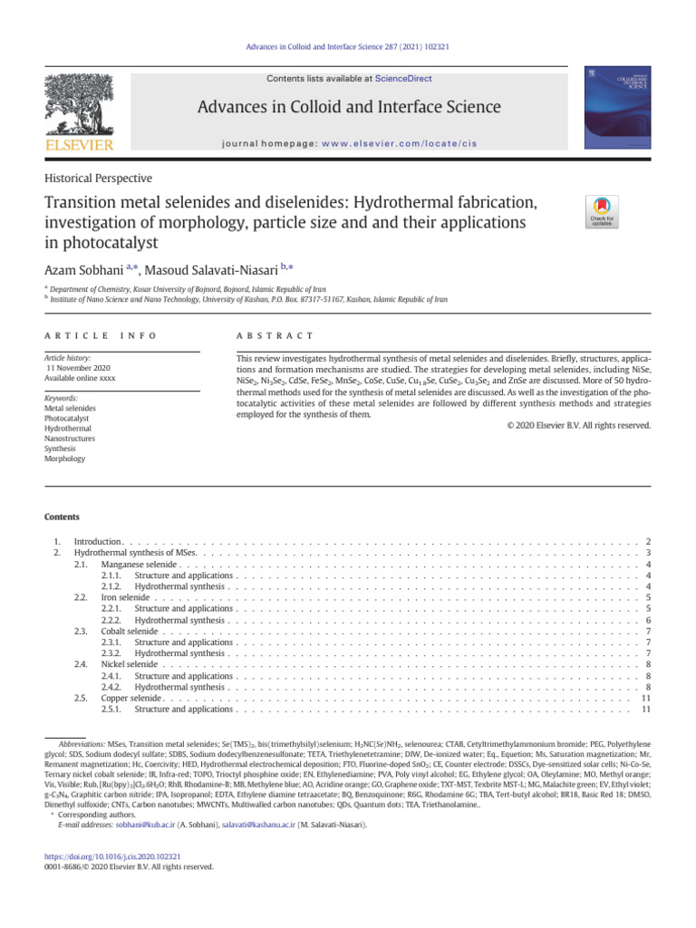 Transition Metal Selenides and Diselenides Hydrothermal - 2021 ...
