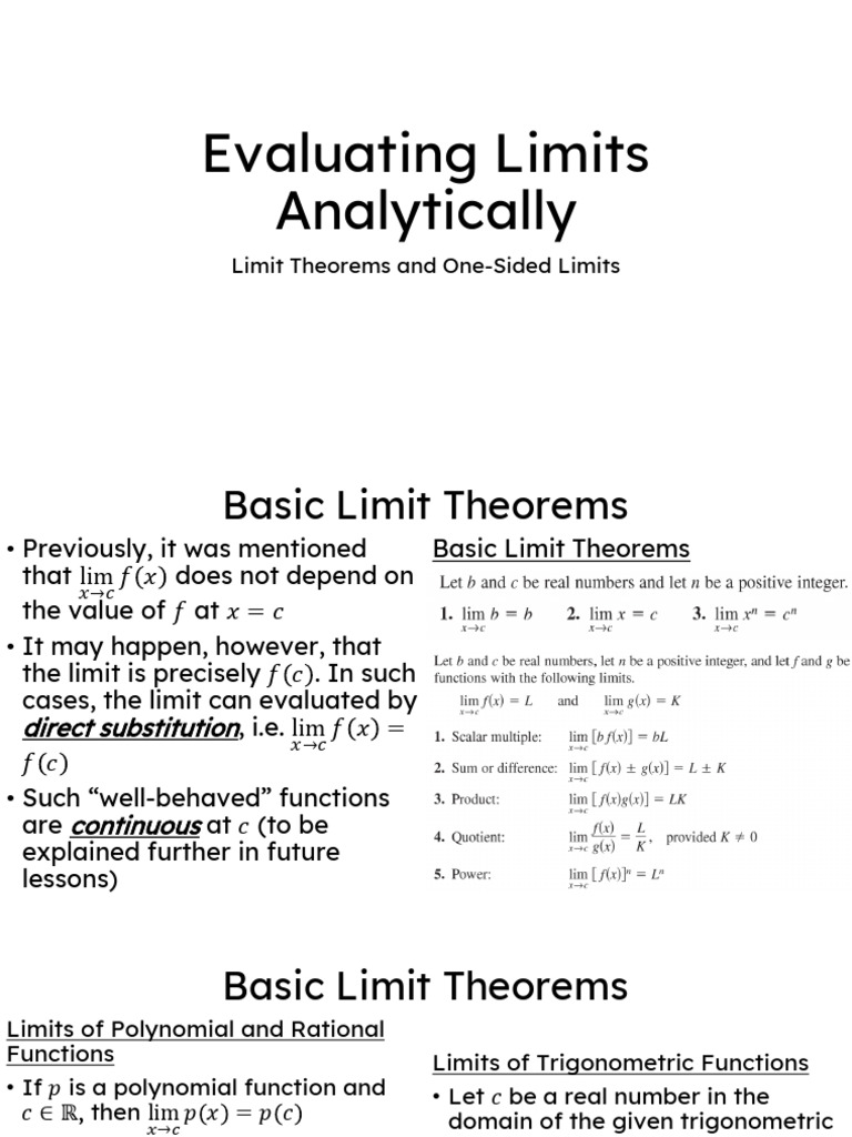 Notes 4 Evaluating Limits Analytically Pdf Function Mathematics Trigonometric Functions