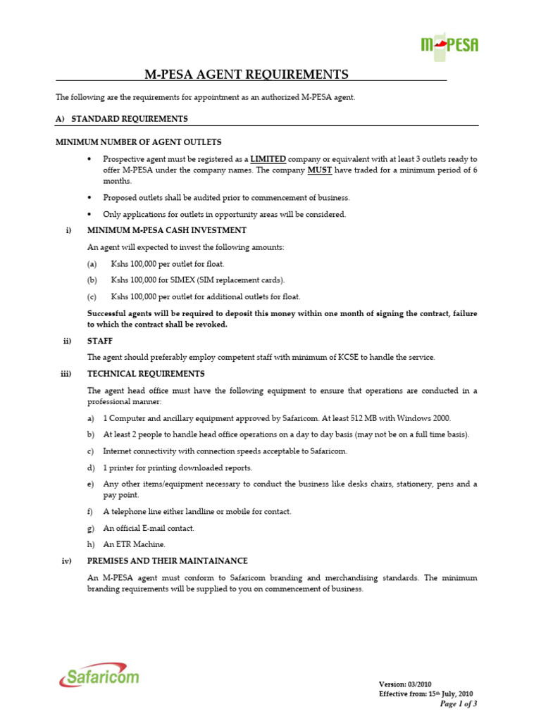 M-PESA Agent Requirements Guide | PDF | Identity Document | Business