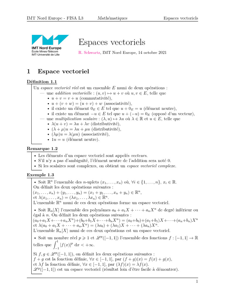 01 Espaces Vectoriels | PDF
