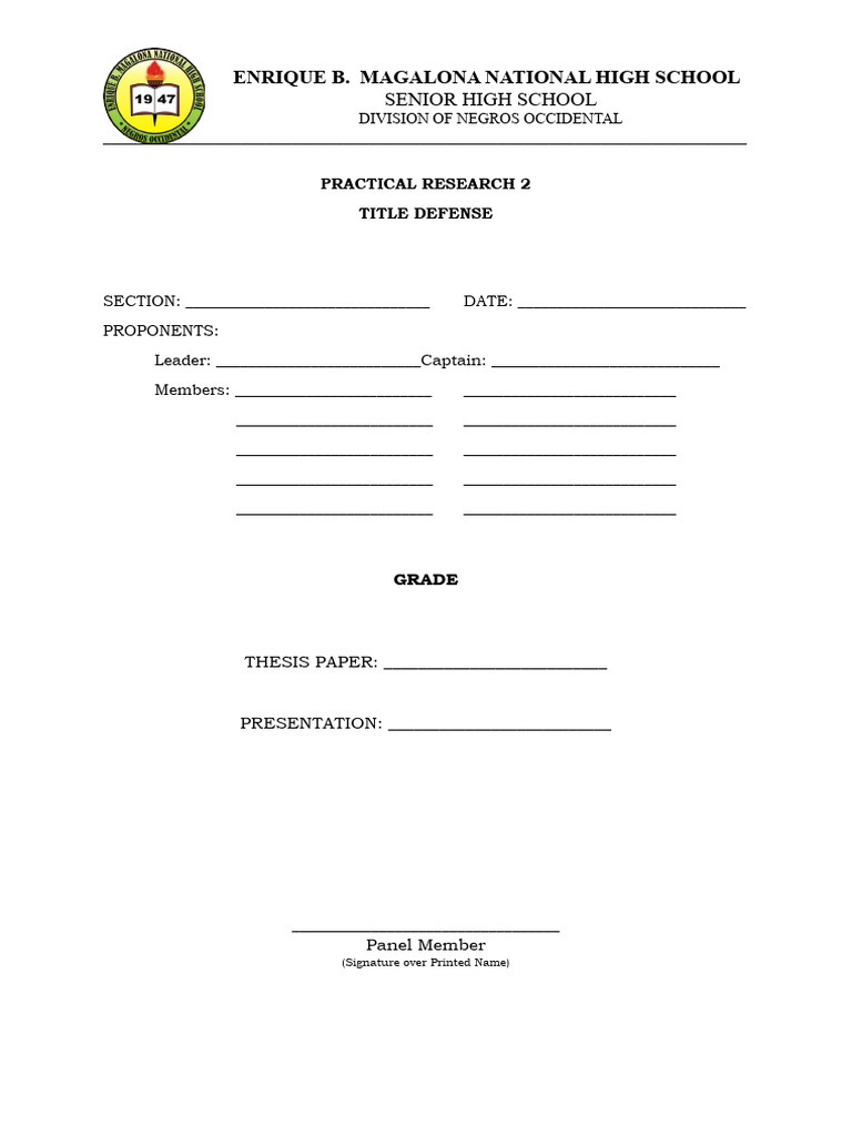 TITLE DEFENSE_RUBRICS | PDF