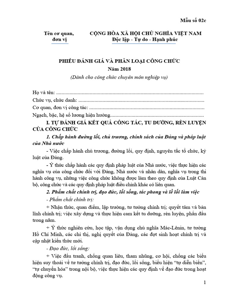 Mẫu 2c Đánh Giá Công Chức | PDF