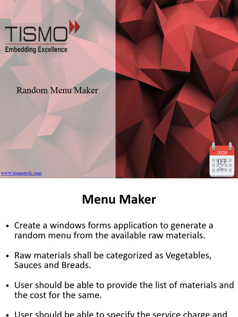 Random Menu Maker | PDF | Menu (Computing) | Breads