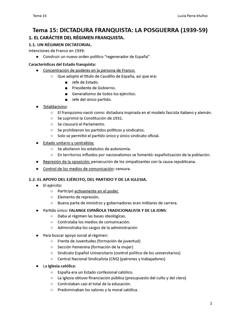 Tema 15 La Dictadura Franquista | PDF | España franquista | Francisco franco
