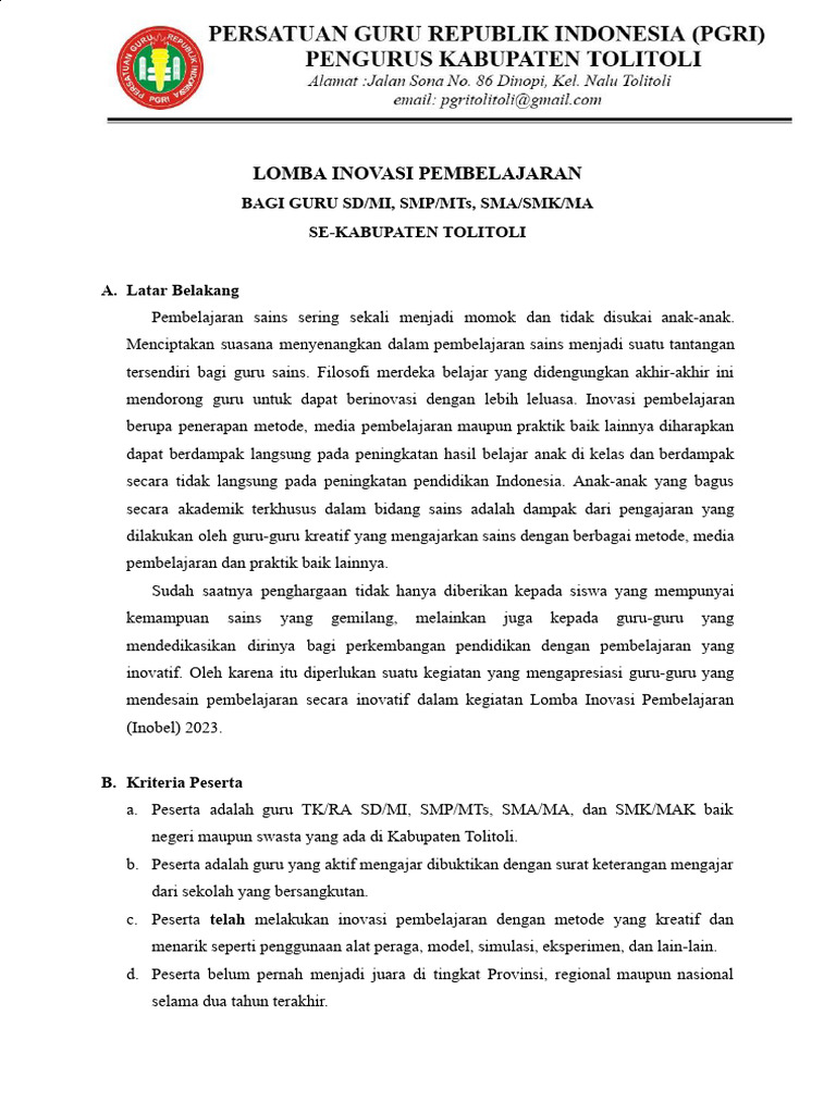 Juknis Lomba Inobel 2023 | PDF