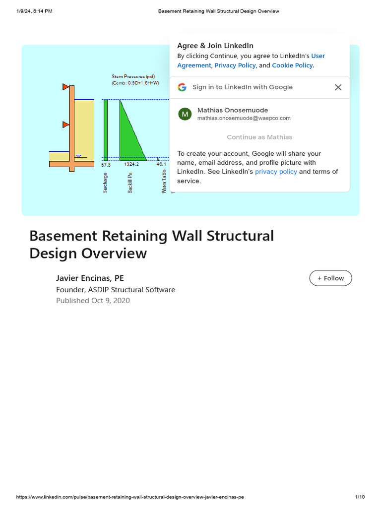 Basement Retaining Wall Structural Design Overview Pdf Applied And Interdisciplinary Physics