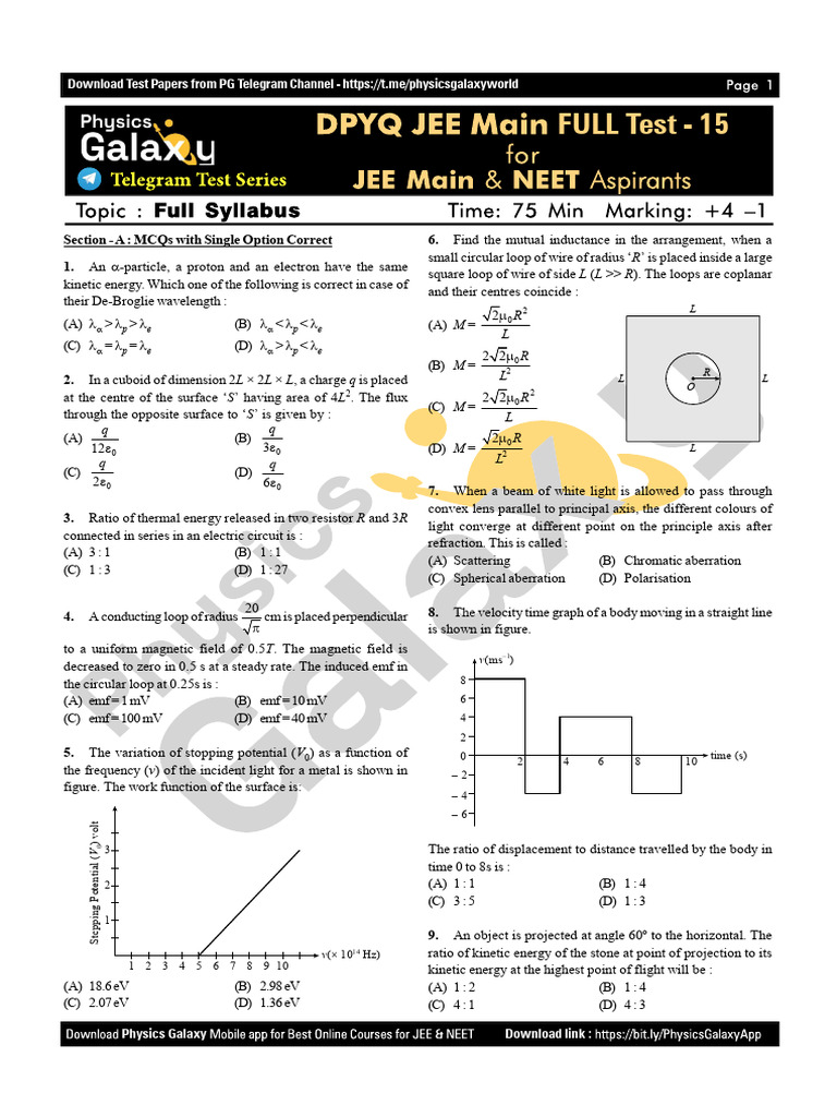 JEE Main DPYQ Full Syllabus PAPER-15 - STUDENT | PDF