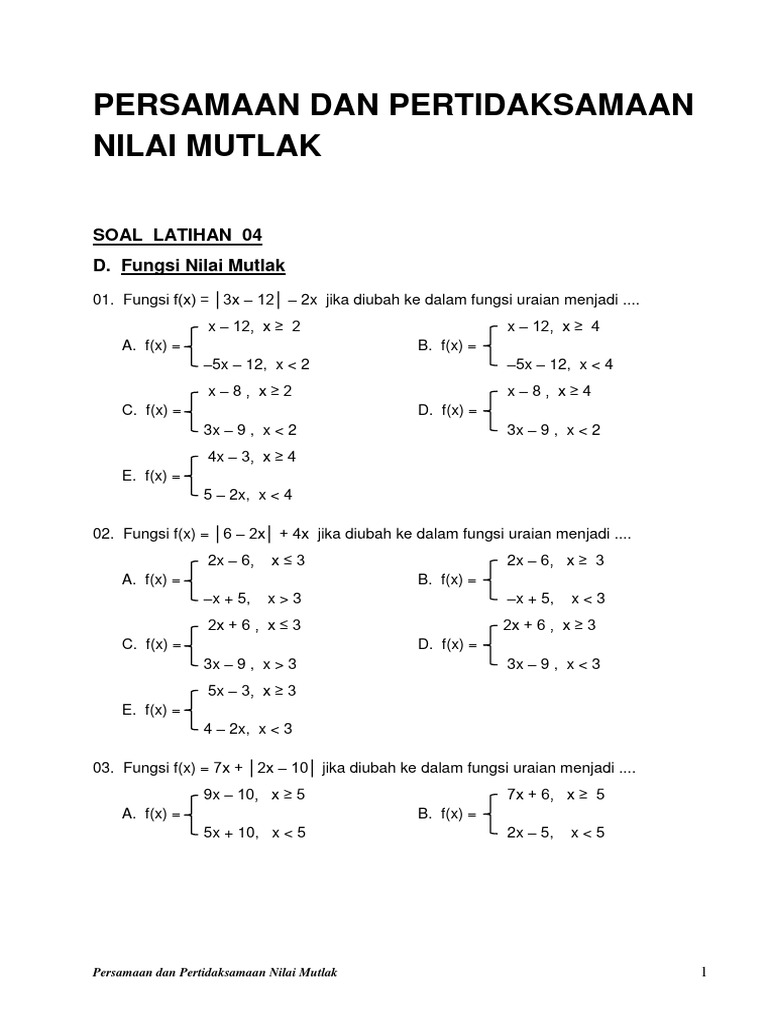 08-Latihan 07-Fungsi Nilai Mutlak | PDF