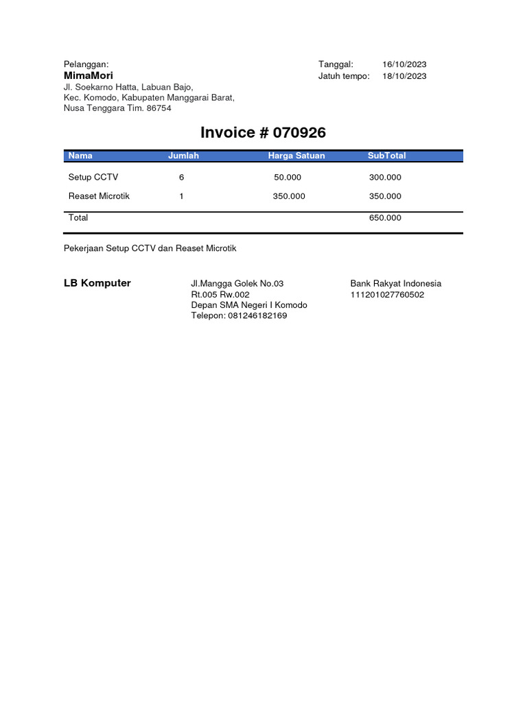 Invoice Setup CCTV dan Microtik 2023 | PDF